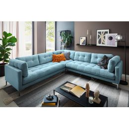 Wohnlandschaft TRENDS BY HG "Landau U-Form", blau (mittelblau), B:265cm H:75cm T:265cm, Sofas, Wohnlandschaft, in Cord-Stoff mit Metallfu&szlig;
