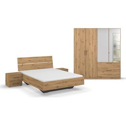 Schlafzimmer-Set Inosign "Komplettschlafzimmer Schlafzimmer Challenger (Set 4-teilig)", braun (eiche artisan), Schrank 4-trg. Höhe 210cm + ohne Matratze, B/H: 140cm x 200cm, Holzwerkstoff, Schlafzimmermöbel-Sets, Schrank 2 Breiten, Bett 3 Breiten, 2 Nachttische MADE IN GERMANY