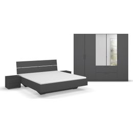 Schlafzimmer-Set Inosign "Komplettschlafzimmer Schlafzimmer Challenger (Set 4-teilig)", grau (grau metallic), Schrank 5-trg. Höhe 210cm + ohne Matratze, B/H: 180cm x 200cm, Holzwerkstoff, Schlafzimmermöbel-Sets, Schrank 2 Breiten, Bett 3 Breiten, 2 Nachttische MADE IN GERMANY