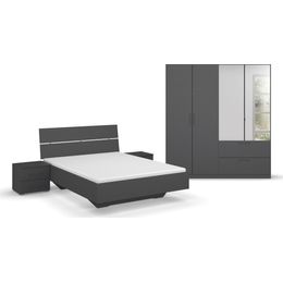 Schlafzimmer-Set Inosign "Komplettschlafzimmer Schlafzimmer Challenger (Set 4-teilig)", grau (grau metallic), Schrank 4-trg. Höhe 210cm + ohne Matratze, B/H: 140cm x 200cm, Holzwerkstoff, Schlafzimmermöbel-Sets, Schrank 2 Breiten, Bett 3 Breiten, 2 Nachttische MADE IN GERMANY