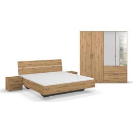 Schlafzimmer-Set Inosign "Komplettschlafzimmer Schlafzimmer Challenger (Set 4-teilig)", braun (eiche artisan), Schrank 4-trg. Höhe 210cm + ohne Matratze, B/H: 180cm x 200cm, Holzwerkstoff, Schlafzimmermöbel-Sets, Schrank 2 Breiten, Bett 3 Breiten, 2 Nachttische MADE IN GERMANY