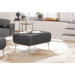 Polsterhocker W.Schillig "run", grau (grau w82), B:75cm H:46cm T:60cm, Flachgewebe W82 Q2 (74% Polyacryl, 26% Polyester), Hocker, Polsterhocker, mit elegantem Holzsockel, F&uuml;&szlig;e in Chrom gl&auml;nzend, Breite 75 cm
