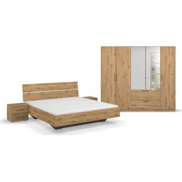 Schlafzimmer-Set Inosign "Komplettschlafzimmer Schlafzimmer Challenger (Set 4-teilig)", braun (eiche artisan), Schrank 5-trg. Höhe 210cm + ohne Matratze, B/H: 180cm x 200cm, Holzwerkstoff, Schlafzimmermöbel-Sets, Schrank 2 Breiten, Bett 3 Breiten, 2 Nachttische MADE IN GERMANY