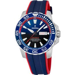 Quarzuhr Festina "Diver Collection, F20662/1", bunt (blau, rot), Armbanduhren, Herren, Armbanduhr, Herrenuhr, Taucheruhr, Silikonarmband, Datum