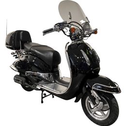 Motorroller Alpha Motors "Retro Firenze Limited", schwarz (schwarz, schwarz), Motorroller & MofasB:89cm H:112cm L:189cm, mit Lenkerschloss und Windschild, B:89cm H:112cm L:189cm