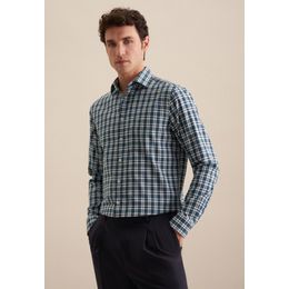 Flanellhemd Seidensticker "Regular", Herren, Gr. M (40), normale Ärmellängen, blau (türkis), 100% Baumwolle, kariert, regular fit, Langarm 2-Knopf-Manschette, Hemden, Regular Langarm Button-Down-Kragen Karo