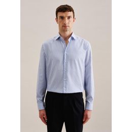 Businesshemd Seidensticker, Herren, Gr. M (39), Extra verlängerter Arm, blau (mittelblau), 100% Baumwolle, gestreift, regular fit, Extra verlängerter Arm 2-Knopf-Manschette, Hemden, Regular Kentkragen Gestreift