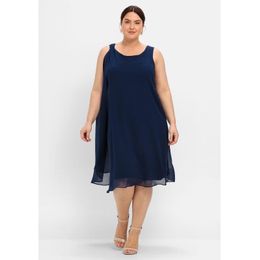 Partykleid sheego "Große Größen", Damen, Gr. 40, Normalgrößen, blau (marine), Obermaterial: 100% Polyester;Futter: 100% Polyester, unifarben, elegant, figurumspielend knieumspielend, Rundhals, ohne Ärmel, Kleider Partykleid, in figurumspielender Passform