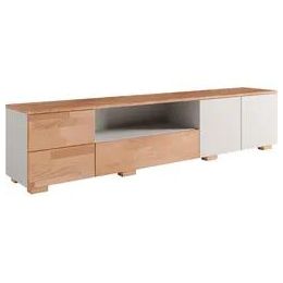 Lowboard Home Affaire "Citra teilmassiv", grau (kernbuche und grau), B:200cm H:45cm T:35cm, Massivholz, FSC-zertifizierter Holzwerkstoff, Sideboards, Breite 200 cm, moderne grifflose Optik mit push to open Funktion