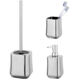 Schöner Wohnen Kollektion Badaccessoire-Set "»Adine«", silber (silberfarben), Keramik, Edelstahl, SCHÖNER WOHNEN-KOLLEKTION, Badaccessoires-Sets, aus Keramik, mit Zahnputzbecher, Seifenspender und WC-Garnitur