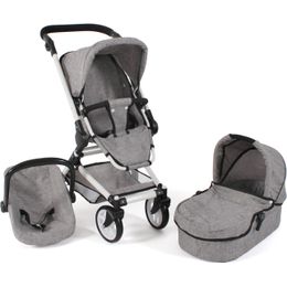 Bayer Chic 2000 Kombi-Puppenwagen CHIC2000 "Fides 3in1, Melange Grau", grau (melange grau), Puppenwagen, KinderB:44,5cm H:85cm T:61cm, Stahl, Kunststoff, Polyester, mit Babywanne, Sportsitz und Autositz, B:44,5cm H:85cm T:61cm