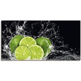 Wandbild Artland "Limone mit Spritzwasser", grün, B:150cm H:75cm, Canvas, Leinwand, Bilder, als Leinwandbild, Poster, Wandaufkleber in verschied. Größen