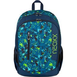 Schulrucksack neoxx "Flow, Petrol Extreme", Kinder, Gr. B/H/T: 28cm x 42,5cm x 18cm, blau (petrol extreme), Polyester, Rucksäcke, teilweise aus recyceltem Material