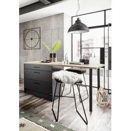 Bartisch SET ONE BY Musterring "Nashville", grau (anthrazit, elegance endgrain oak), B:180cm H:90cm T:90cm, Tische, Küchenbar ohne Geräte, Stellbreite 180x90 cm, mit Metallgriffen