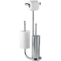 WC-Garnitur Wenko "Universalo", grau (chrom), B:20cm H:62,5cm L:23cm, Edelstahl, Reinigungsbürsten, integrierter Toilettenpapierhalter und WC-Bürstenhalter