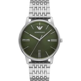 Quarzuhr Emporio Armani, edelstahlfarben, Armbanduhren, Herren, Armbanduhr, Herrenuhr, Edelstahlarmband, analog, Tag