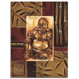 Wandbild Artland "Lachender Buddha", braun, B:90cm H:120cm, Canvas, Leinwand, Bilder, als Leinwandbild, Poster in verschied. Größen