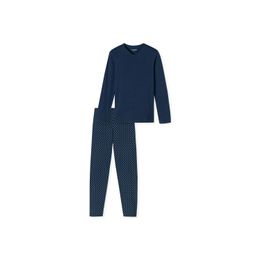 Pyjama Schiesser "Pyjama Casual Essentials" Gr. M, blau (dunkelblau), Herren, Obermaterial: 100% Baumwolle CO., Homewear-Sets