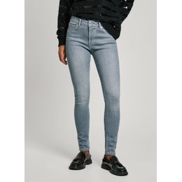 Skinny-fit-Jeans Pepe Jeans "SKINNY JEANS MW", Damen, Gr. 27, Länge 32, grau used powerflex, Denim/Jeans, Obermaterial: 73% Baumwolle, 25% Polyester, 2% Elasthan, casual, skinny fit, Jeans, in verschiedenen Waschungen