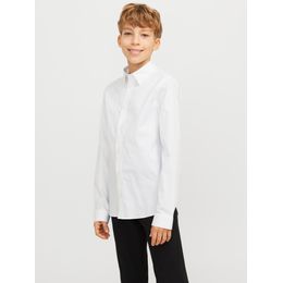 Jack & Jones Langarmhemd JACK & JONES JUNIOR "JJEAXEL STRETCH SHIRT LS NOOS JNR" Gr. 128, N-Gr, weiß, Jungen, Web, Obermaterial: 97% Baumwolle, 3% Elasthan, unifarben, Hemden