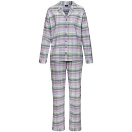 Pyjama Vivance Dreams, Damen, Gr. 32, lila (lila, kariert), Flanell, Obermaterial: 100% Baumwolle, kariert, klassisch lang, V-Ausschnitt, Homewear-Sets, aus kuschelig weichem Flanell