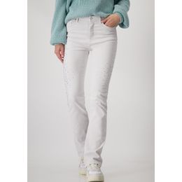 Stretch-Jeans monari "Hose Jeans Schmuck" Gr. 44, N-Gr, weiß, Damen, Web, Obermaterial: 98% Baumwolle, 2% Elasthan, unifarben, Jeans, mit Schmucksteinen