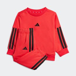 Trainingsanzug adidas Sportswear "I 3S FT JOG 240", Kinder, Gr. 68, pure ruby, schwarz, Obermaterial: 70% Baumwolle, 30% Polyester, sportlich, Sportanzüge