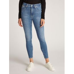 Skinny-fit-Jeans Calvin Klein Jeans "HIGH RISE SUPER SKINNY ANKLE", Damen, Gr. 27, N-Gr, blau (denim medium), Denim/Jeans, Obermaterial: 94% Baumwolle, 4% Elastomultiester, 2% Elasthan, unifarben, feminin, skinny fit, Jeans, mit Stoned wash Optik, mit Coinpocket