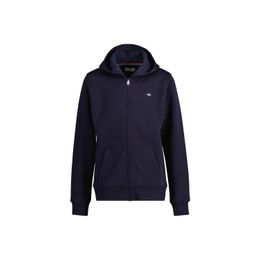 Sweater Gant "Sweatjacke Shield Zip Hoodie" Gr. 170, blau, Jungen, Obermaterial: 78% Baumwolle CO. 22% Polyester PES., Sweatshirts