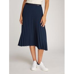 Plisseerock Tommy Hilfiger "FLUID PLEATED PULL ON MIDI SKIRT" Gr. 36, blau (schwarz night navy), Damen, Web, Obermaterial: 100% Polyester, unifarben, Röcke, mit rundum Falten