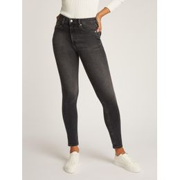 Skinny-fit-Jeans Calvin Klein Jeans "HIGH RISE SKINNY", Damen, Gr. 34, Länge 30, schwarz (denim schwarz), Denim/Jeans, Obermaterial: 92% Baumwolle, 6% Elastomultiester, 2% Elasthan, unifarben, feminin, skinny fit, Jeans, mit Coinpocket, leichte Stoned wash Optik