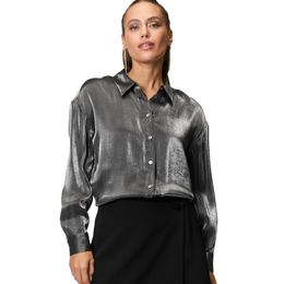 Klassische Bluse Zero "Zero Bluse glänzend mit Knopfleiste" Gr. 36, grau (forged iron), Damen, Web, Obermaterial: 77% Viskose, 23% Polyester. Ärmelfutter: ohne Futter., glänzend, Blusen