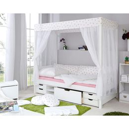 Ticaa Himmelbett weiß-Rosa Var. 3 - mit Funktionsschubkasten -