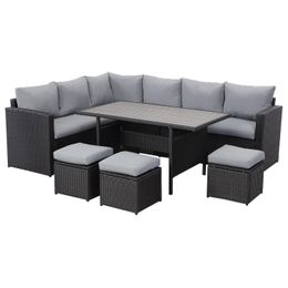 MeXo Gartenmöbel 9-Sitzer Lounge Set inkl. Polster (schwarz/grau)