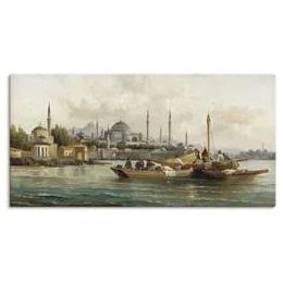 Wandbild Artland "Handelsschiffe vor Hagia Sophia", blau, B:150cm H:75cm, Canvas, Leinwand, Bilder, als Leinwandbild, Poster, Wandaufkleber in verschied. Größen