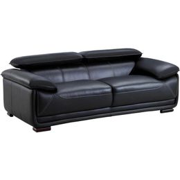 Vente-unique - Ledersofa 3-Sitzer - Schwarz - macelo