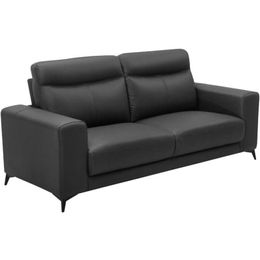 Vente-unique - Ledersofa 3-Sitzer - Schwarz - montaner