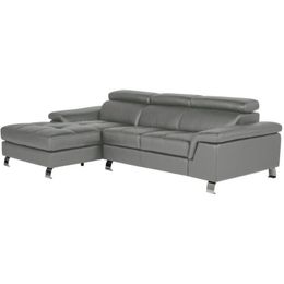 Vente-unique - Ecksofa Leder - Ecke Links - Grau - mishima