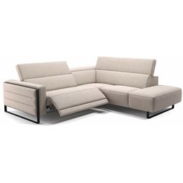 Stoff Ecksofa deltona Rechts Creme 261 x 113 x 78 cm Füße: Schwarz - Creme - Sofanella