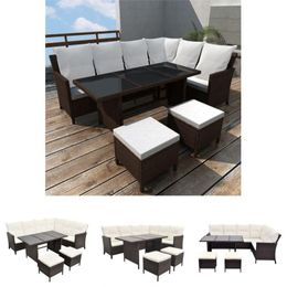 4-tlg. Garten-Lounge-Set mit Auflagen Poly Rattan Braun - Gartenmöbel-Sets - Braun - The Living Store