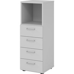 eurokraft pro Regalschrank, 1 Fach offen / 4 Schubladen, lichtgrau