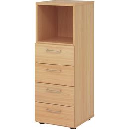 eurokraft pro Regalschrank, 1 Fach offen / 4 Schubladen, Buche-Dekor