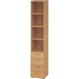 eurokraft pro Regalschrank, 3 Fachböden / 4 Schubladen, Buche-Dekor