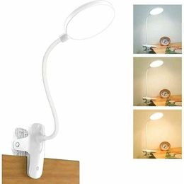 Wiederaufladbare kabellose LED-Schreibtischlampe, 3 Farben und 3 einstellbare Intensitäten, USB-Touch-Nachttischlampe mit Clip für Kinder, 20 LEDs,