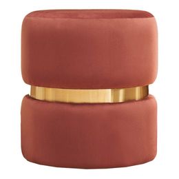 Miliboo Runder Pouf aus blauem Samt, ziegelrotem Rot und goldenem Metall D40 cm joy