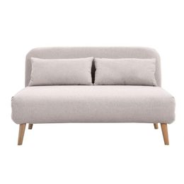 Miliboo - Zweisitzer-Schlafsofa aus beigem Textur-Veloursstoff und hellem Holz amiko