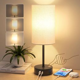 Dimmbare Touch-Nachttischlampe, Nachttischlampe für Schlafzimmer mit A+C-USB-Ladeanschluss, Lampenschirm aus Leinen, kleine Nachttischlampe für