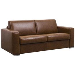 Vente-unique - Schlafsofa mit Matratze 4-Sitzer - 100 % Büffelleder - Vintage-Optik - Karamell - Matratze 14 cm - delectea ii