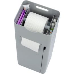 Wenko - 6 in 1 Stand WC-Garnitur Imon Grau matt, integrierter Toilettenpapierhalter, WC-Bürstenhalter, Ersatzrollenhalter, Stauraumfächer und Ablage,