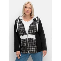 sheego Sweatjacke mit Kapuze, im Mustermix, schwarz gemustert, Gr.42